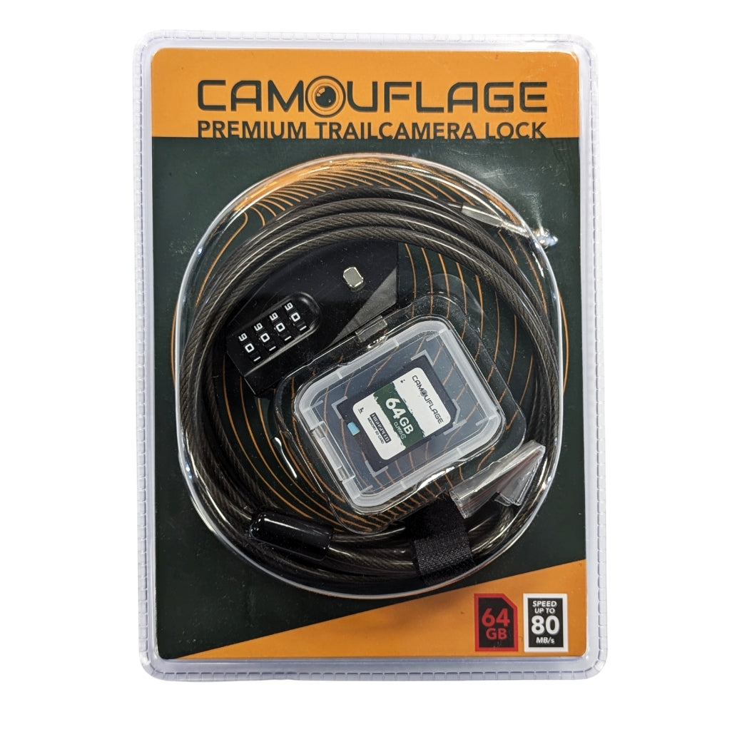 Camouflage Premium Trail Camera Anti-Theft Lock and 64gb Micro SD Card ...